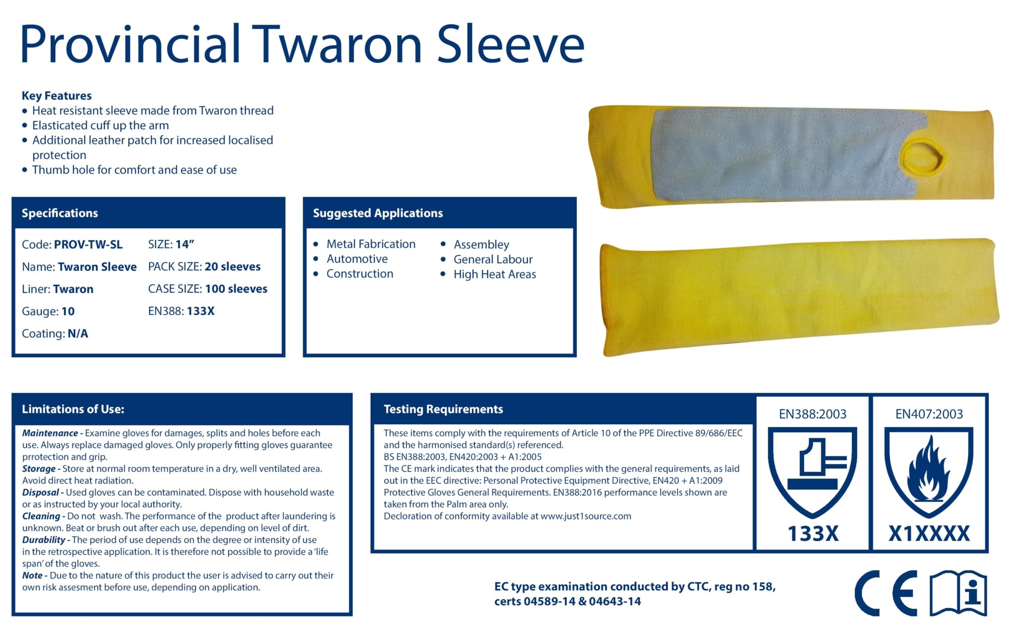 Twaron Sleeve 14" with Leather Patch (pair) | Provincial Safety